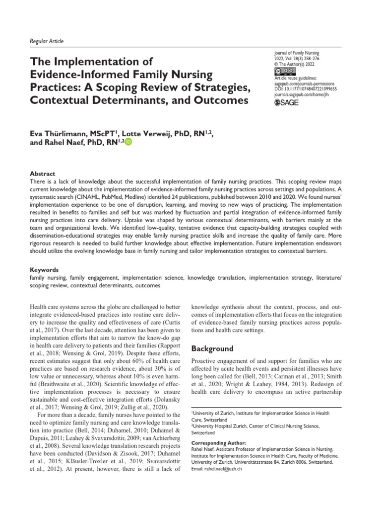 The Implementation of Evidence-Informed Family Nursing Practices: A Scoping Review of Strategies ...
