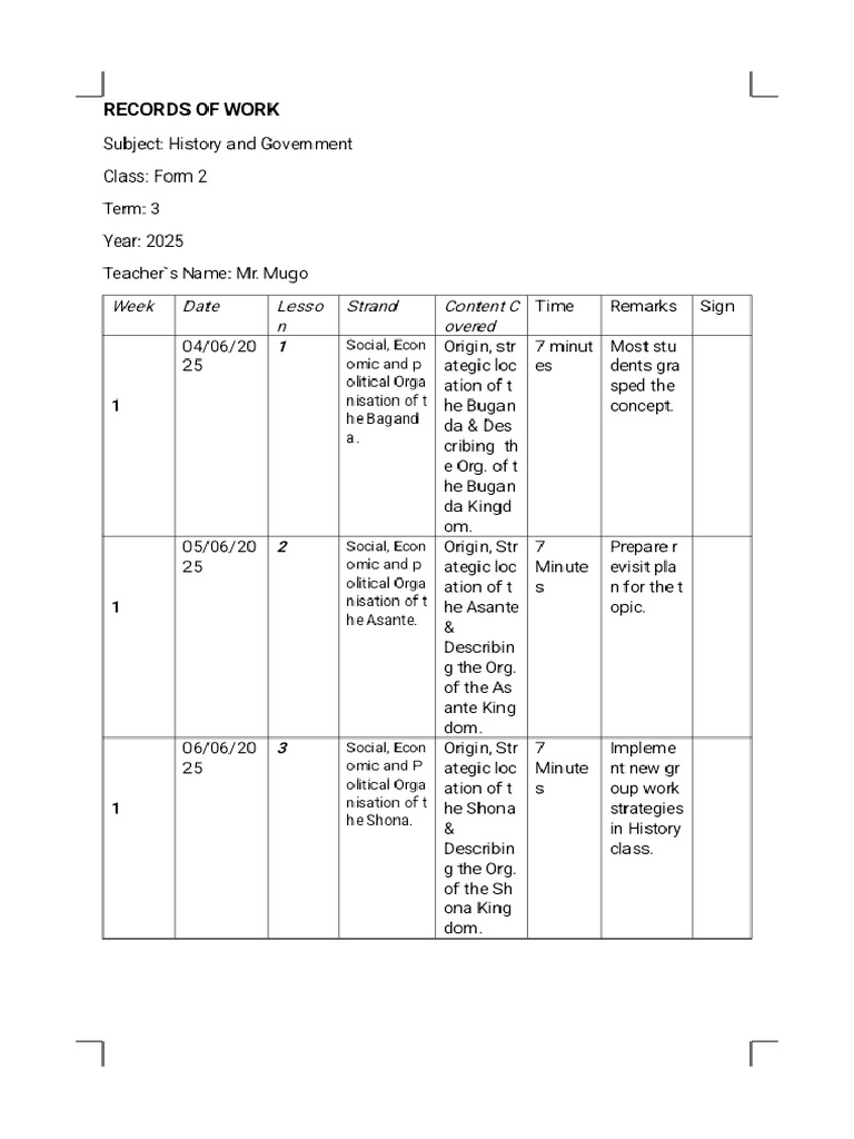 Records of Work - Phoenix | PDF