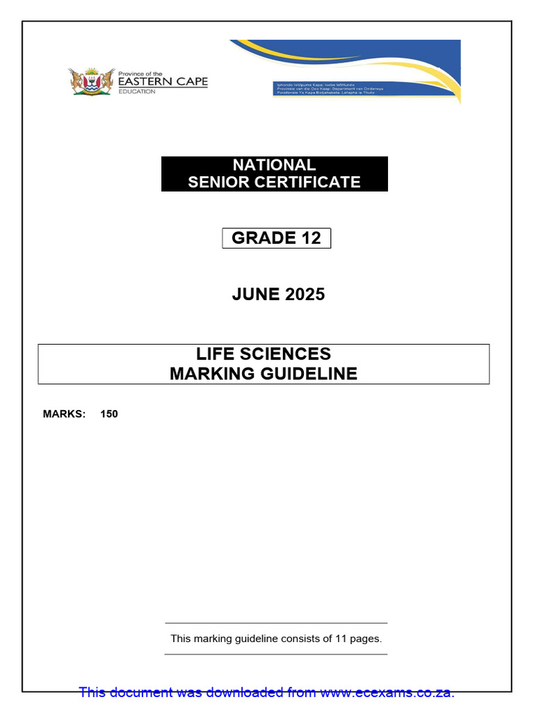 Grade 12 Life Sciences June 2025 Memo | PDF | Chromosome | Menstrual Cycle