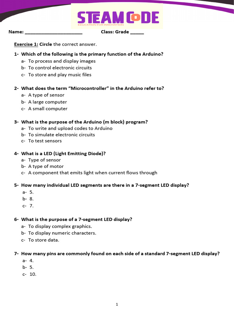Session 9 Worksheet | PDF | Arduino | Light Emitting Diode