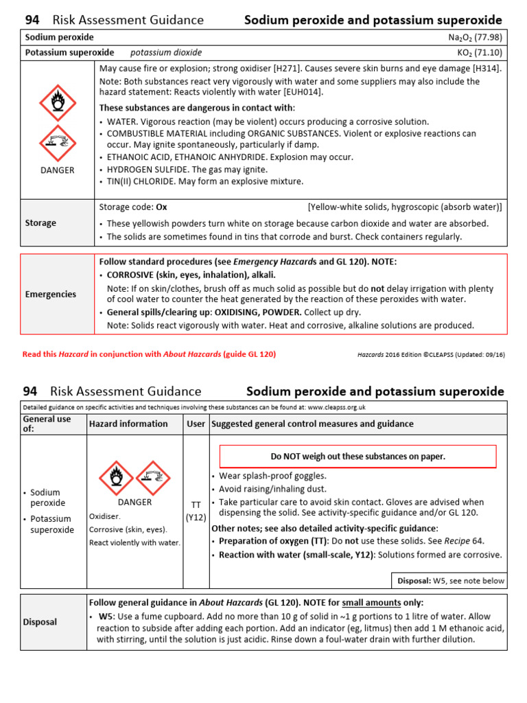 Sodium Peroxide & Potassium Superoxide SDS | PDF | Diet & Nutrition ...