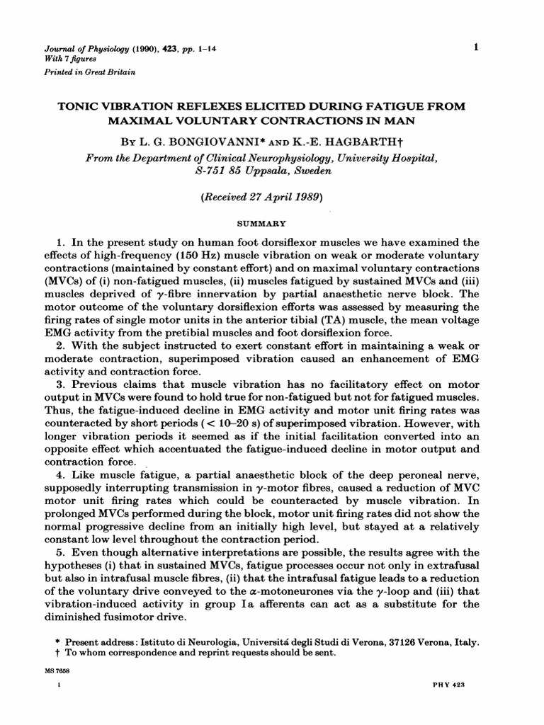 Tonic Vibration Reflexes Elicited During Fatigue From | PDF ...