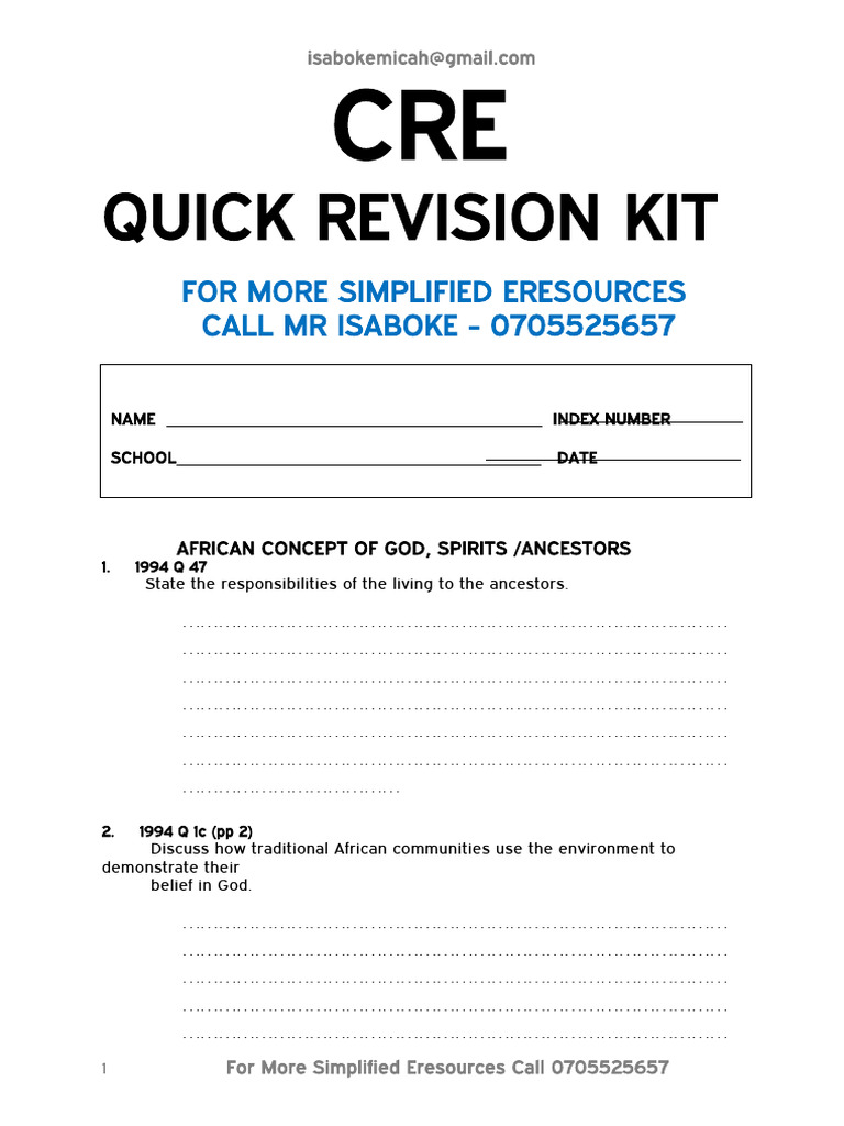 Kcse Cre Quick Revision Kit | PDF