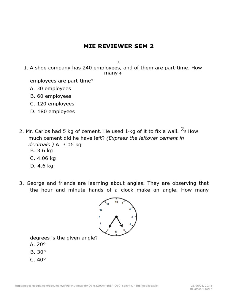 Grade 4 Math Review Questions | PDF