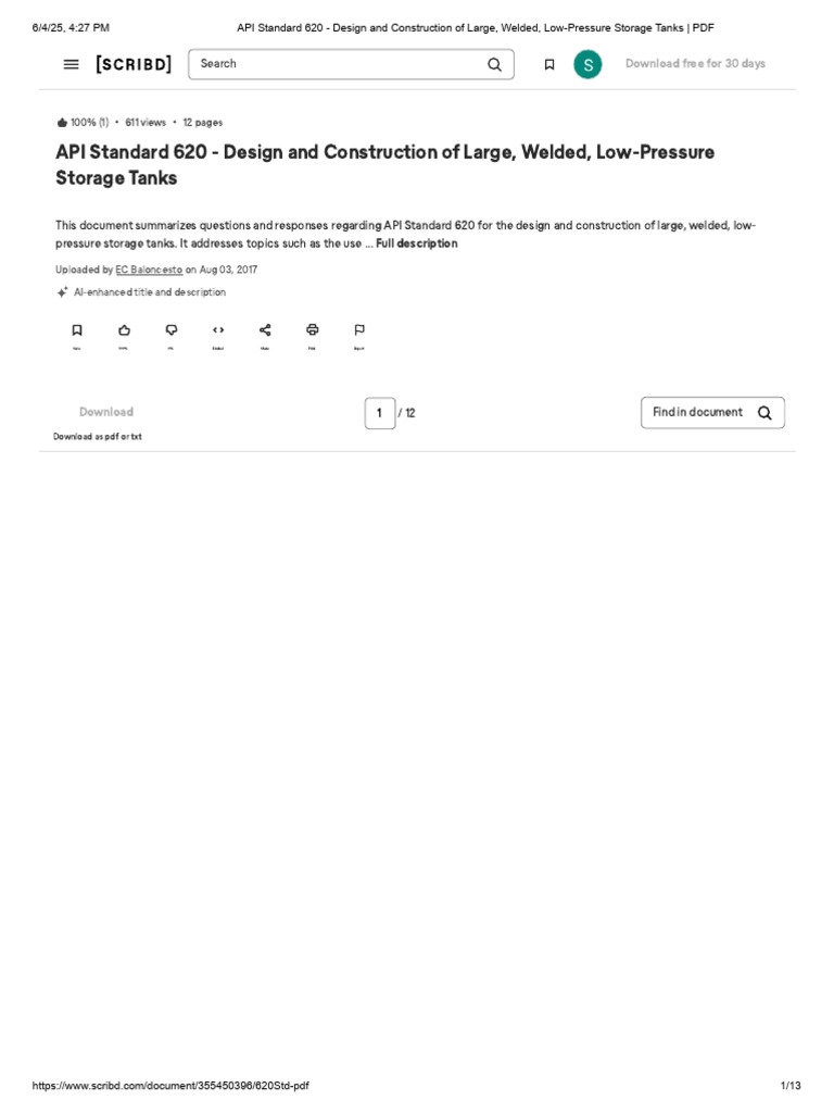 API Standard 620 Overview and FAQs | PDF | Scribd | Computing