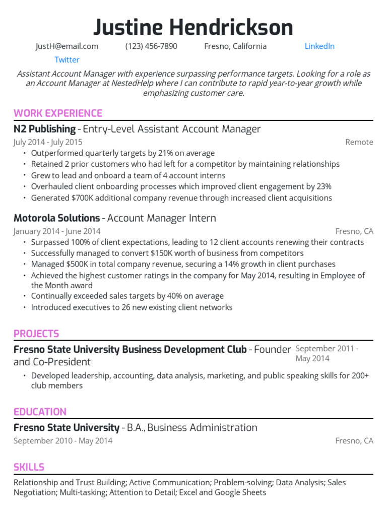Assistant Account Manager Resume Example | PDF
