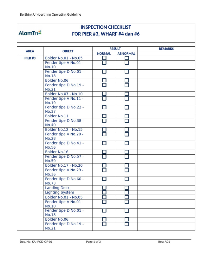 Appendix XXX Berthing Un-Brthing Operating Guideline Rev-1 Pier 3 Pier 4 Pier 6 | PDF