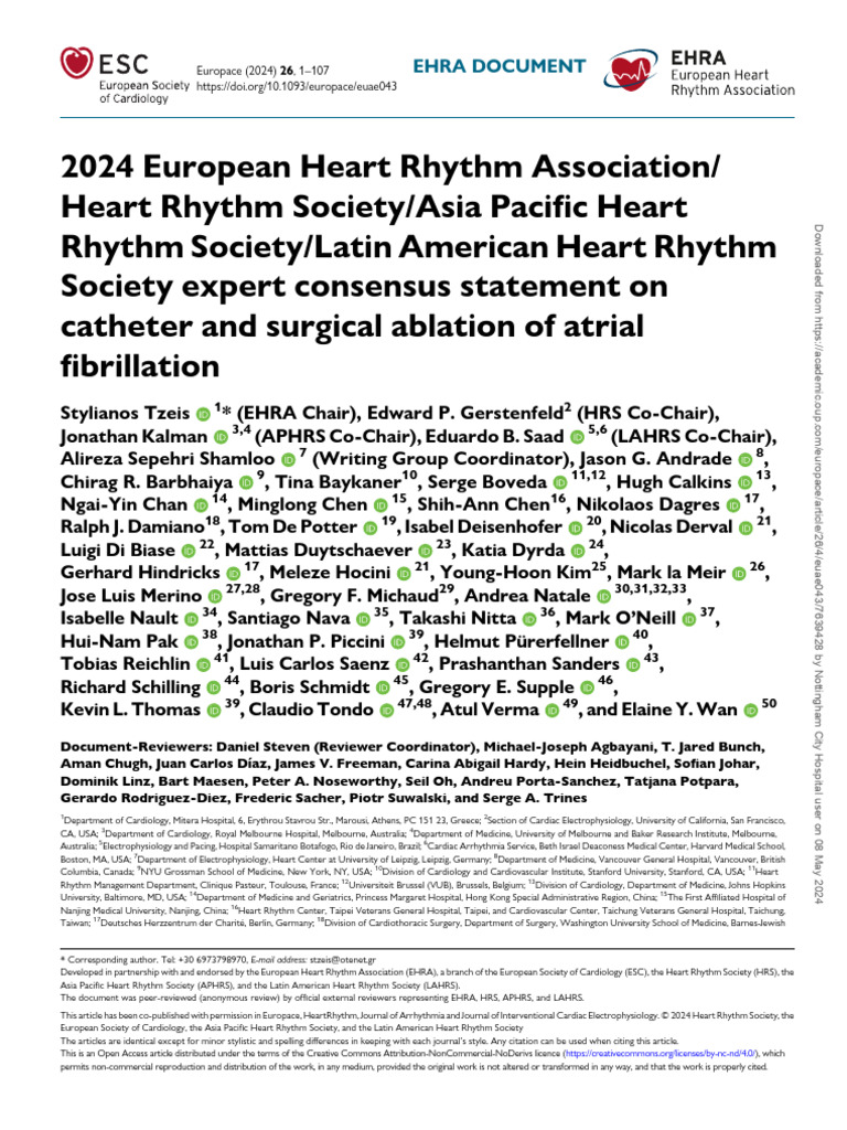 2024 EHRA Expert Consensus Statement On Catheter and Surgical Ablation ...