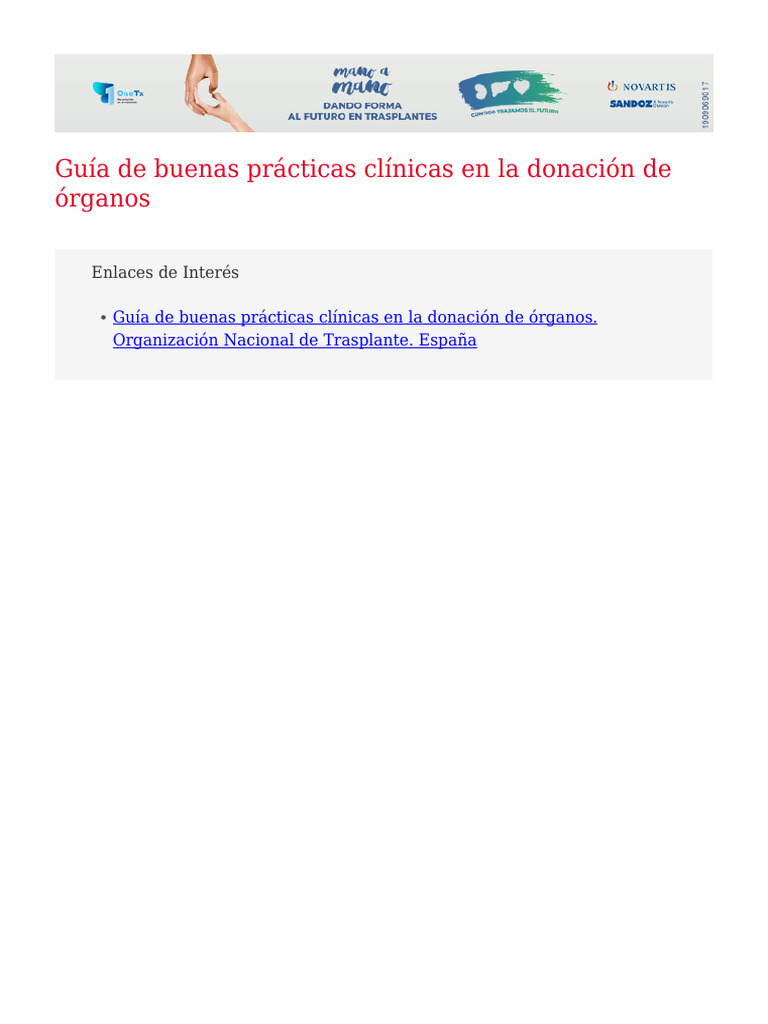 Es Articulo Guia de Buenas Practicas Clinicas en La Donacion de Organos ...