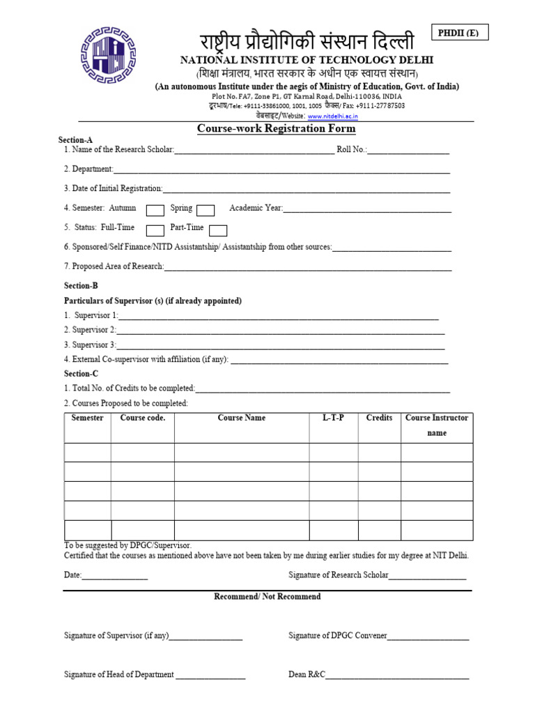 4 PHD Form - II E Course Work Registration Form | PDF | Postgraduate Education