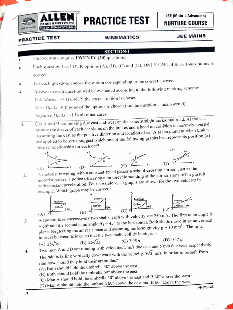 Allen Pratice Test Physics | PDF