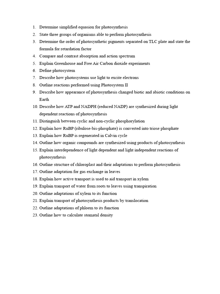Revison HL Photosynthesis | PDF