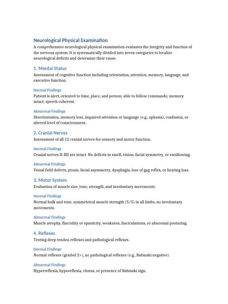 Neurological Physical Examination Assignment | PDF