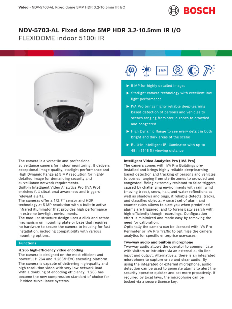 5MP HDR Fixed Dome Camera NDV-5703-AL | PDF | Camera | Video