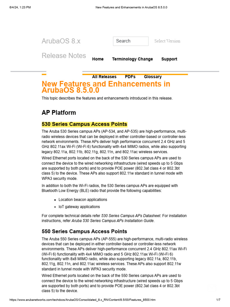 New Features and Enhancements in ArubaOS 8.5.0.0 | PDF | Ieee 802.11 ...