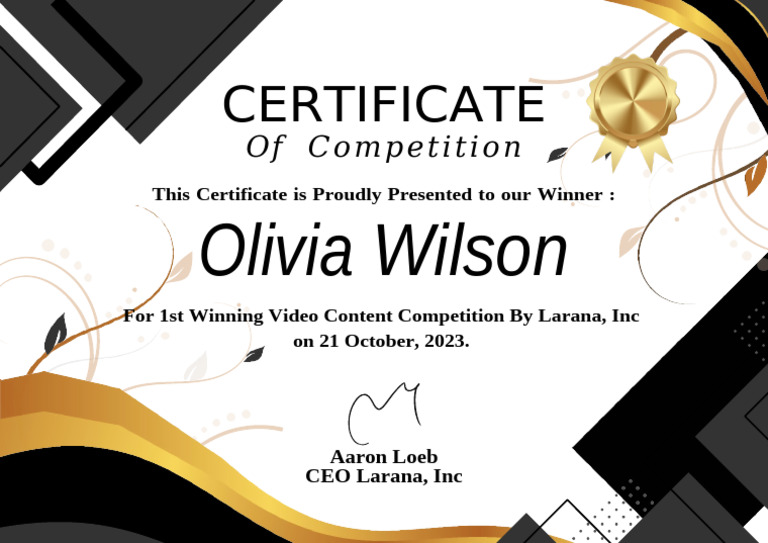 Black Gold Modern Elegant Certificate of Competition Certificate | PDF