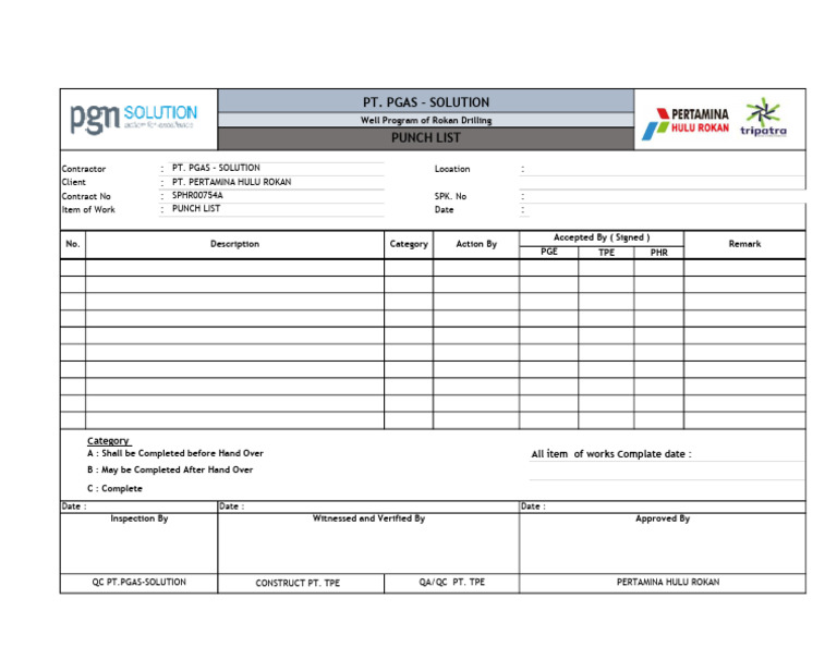Form Punchlist Pge | PDF
