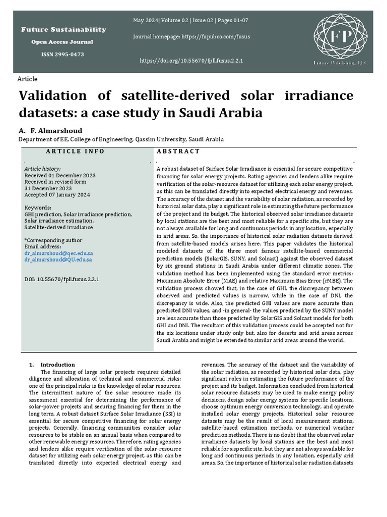 Validation of Satellite-Derived Solar Irradiance Datasets: A Case Study ...