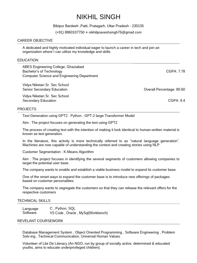 Nikhil CV | PDF