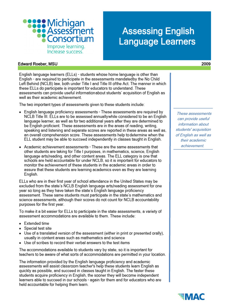 Assessing English Language Learners | PDF | Educational Assessment | No ...