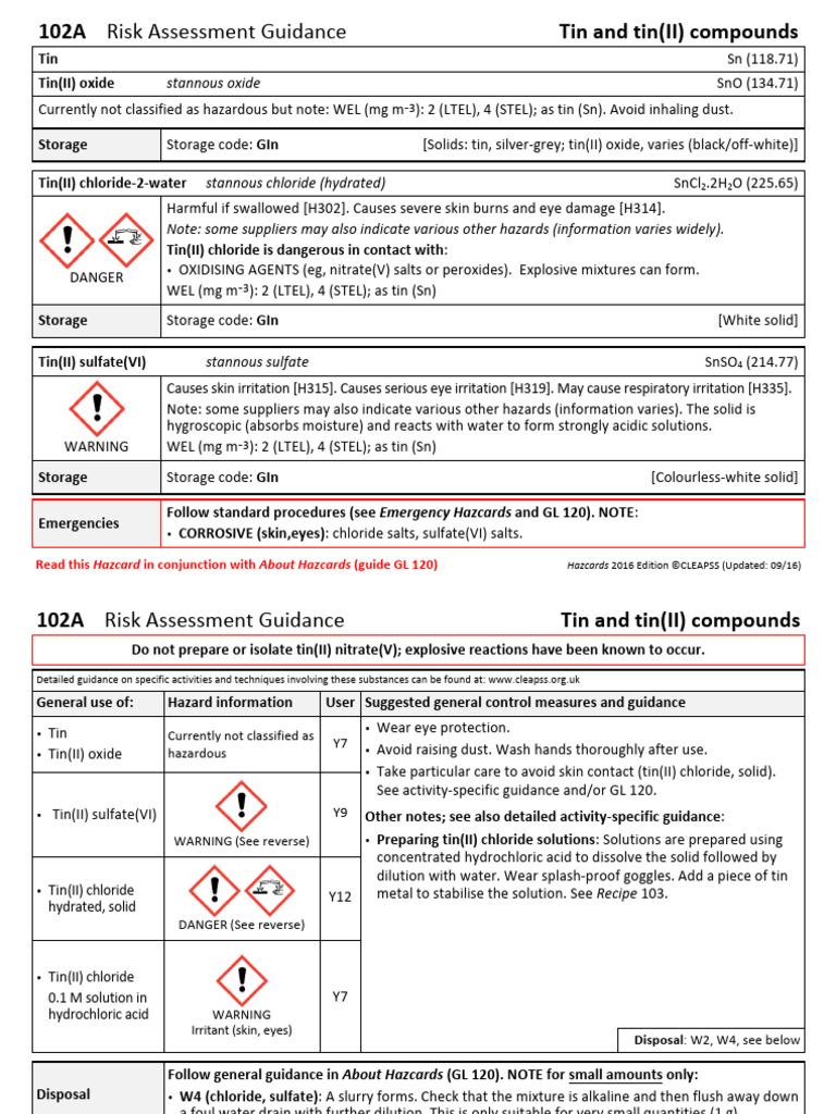 HC102A Tin and Tin II Compounds | PDF | Tin | Hazards