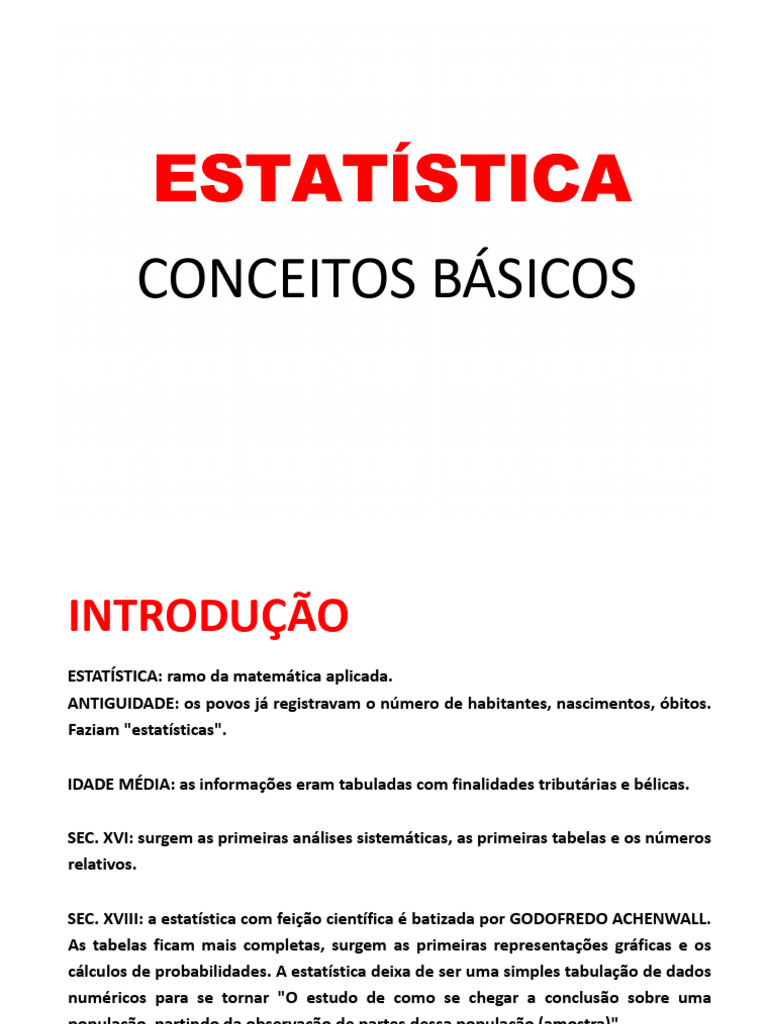 Estatística - Aula 01 - Conceitos Básicos | PDF | Estatísticas | Censo
