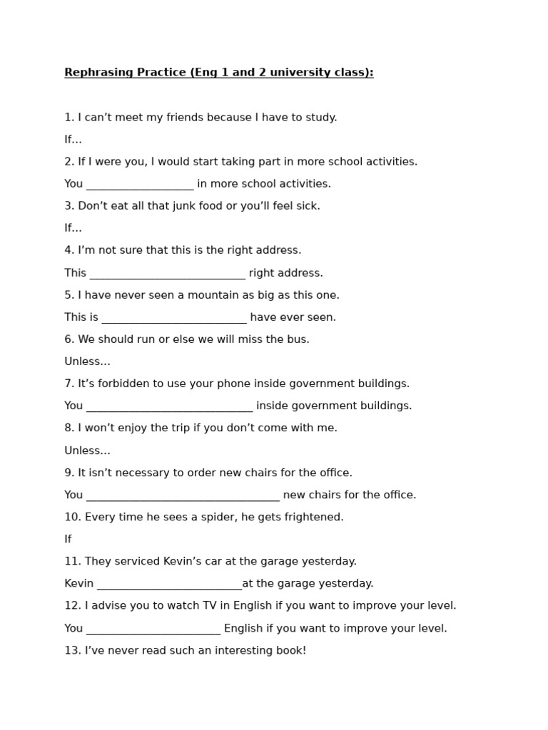 Rephrasing Practice B1 Complete | PDF