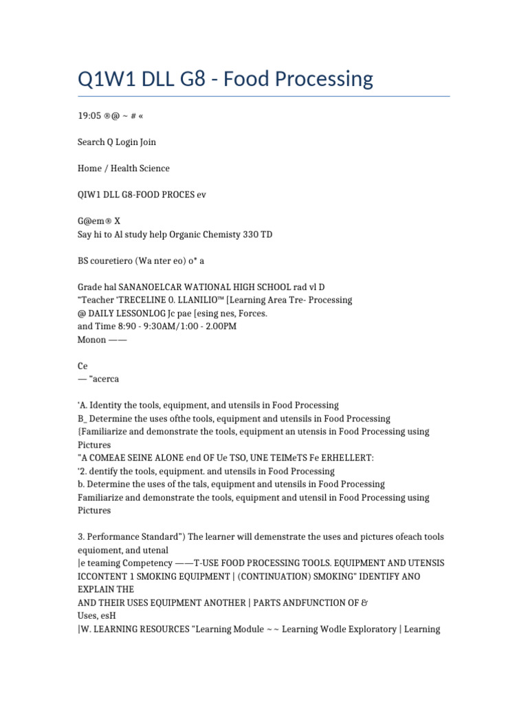 Q1W1 DLL G8 Food Processing | PDF