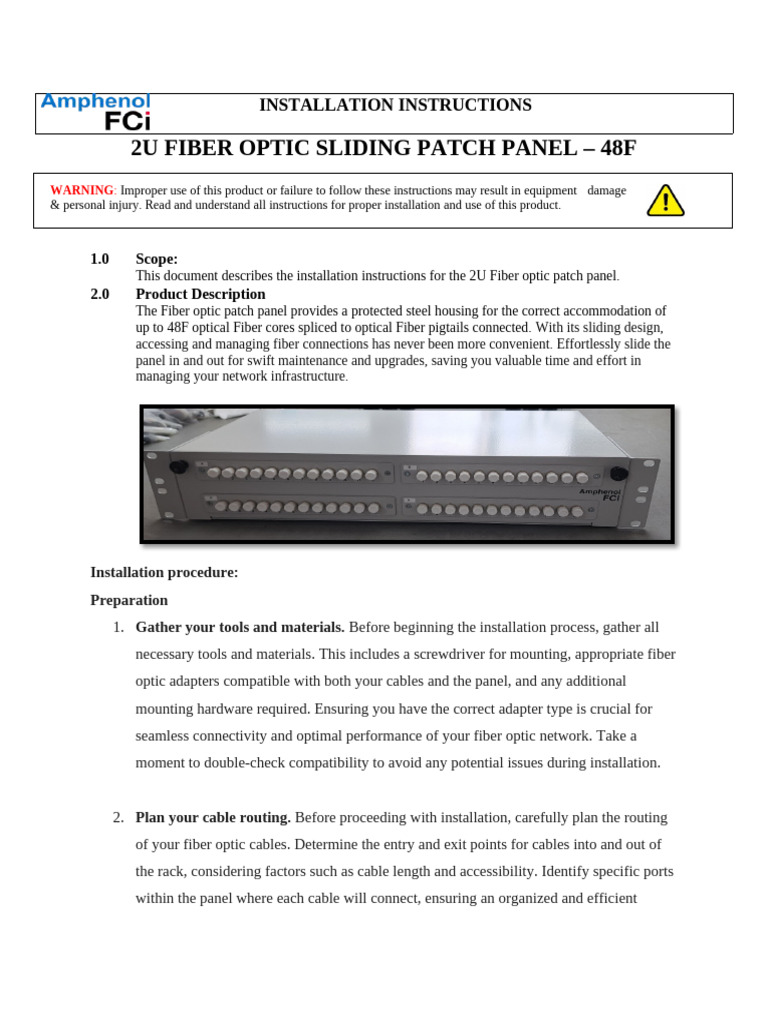 2U Fiber Optic Patch Panel Installation | PDF | Optical Fiber ...