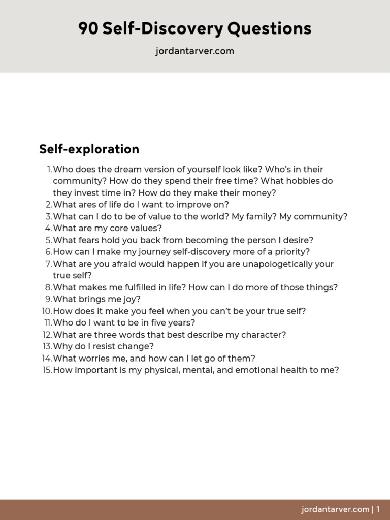 Self Discovery Questions PDF | PDF | Social Psychology | Behavioural ...