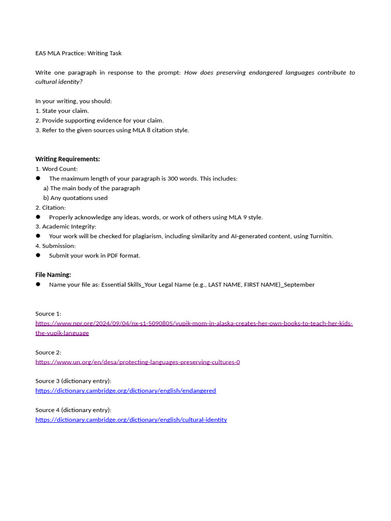 EAS MLA Practice Writing | PDF