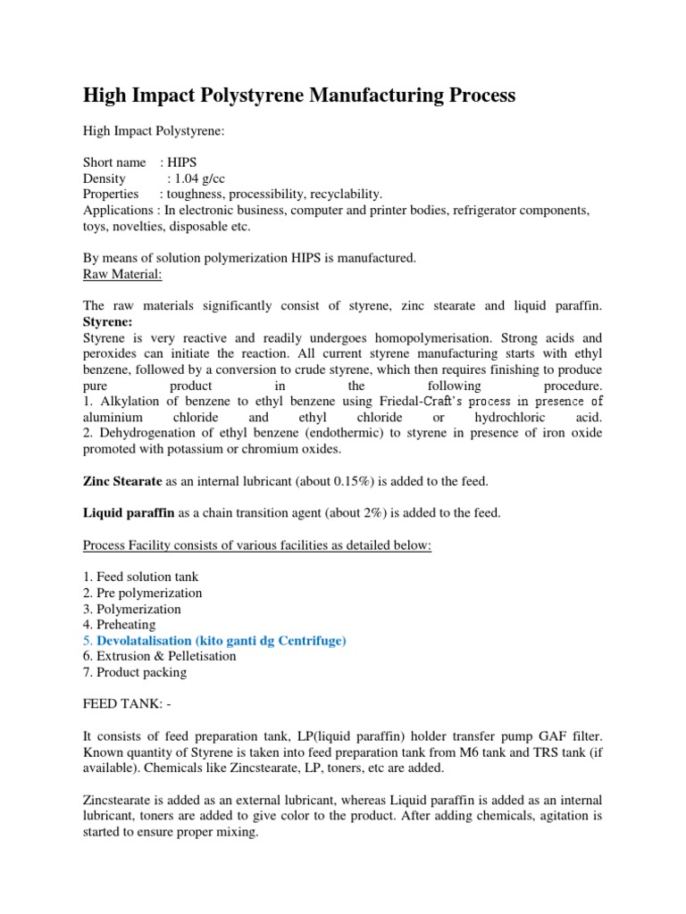 High Impact Polystyrene Manufacturing Process | PDF | Hvac | Vacuum