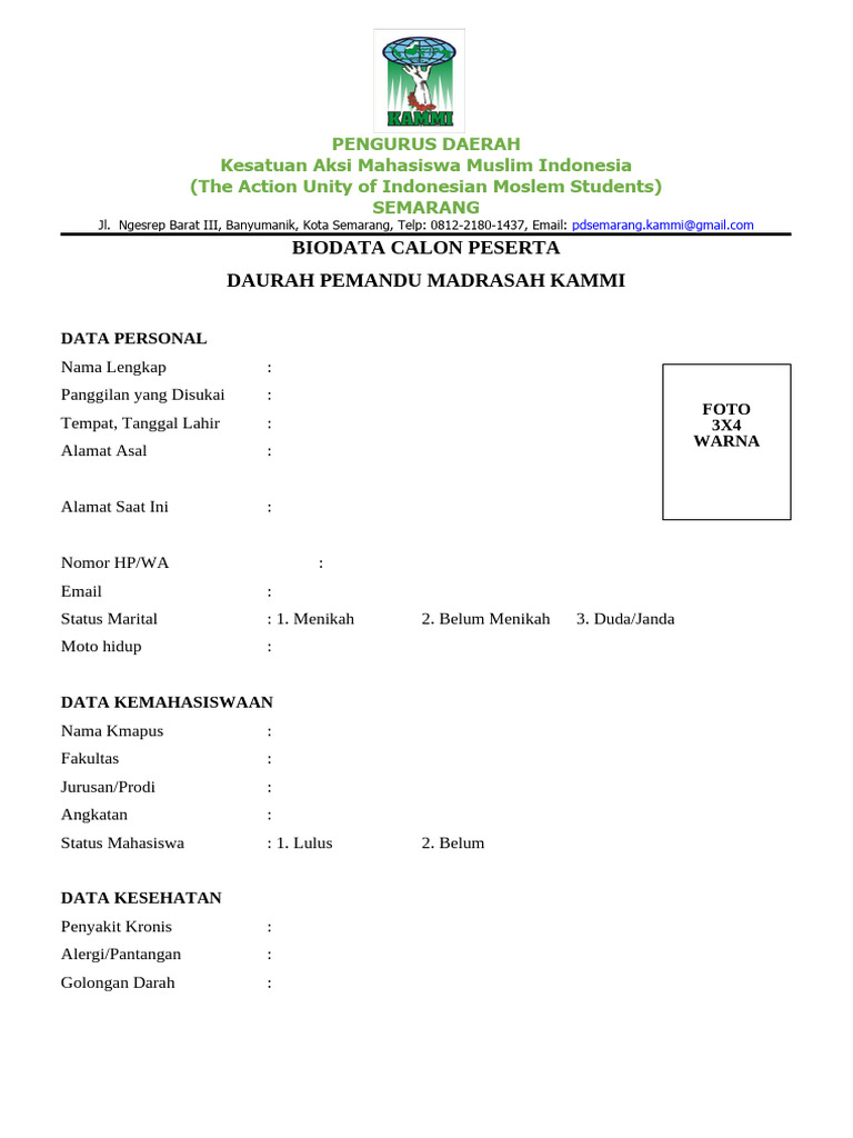 Biodata Peserta DPMK SMG 2025 | PDF