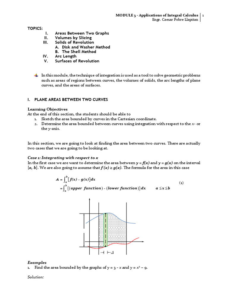 MODULE 3 - Applications of Integral Calculus 2022 | PDF | Area | Volume