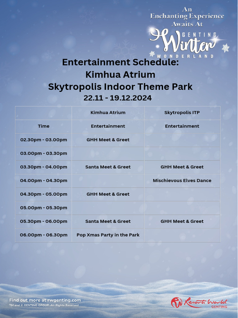Kimhua Atrium Entertainment Schedule | PDF