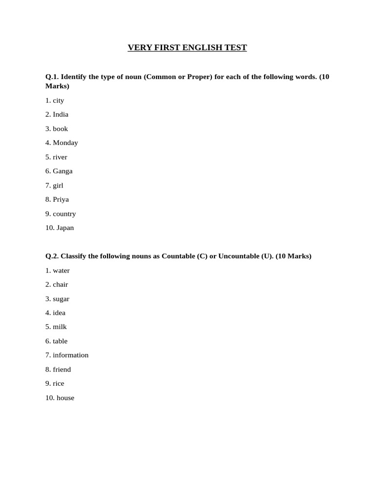 Very First English Test | PDF