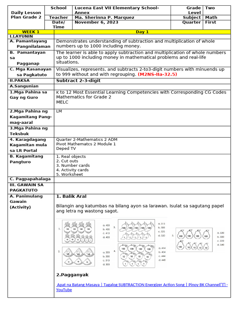 DLP MATH2 Q2 WK1 Day1-5 | PDF