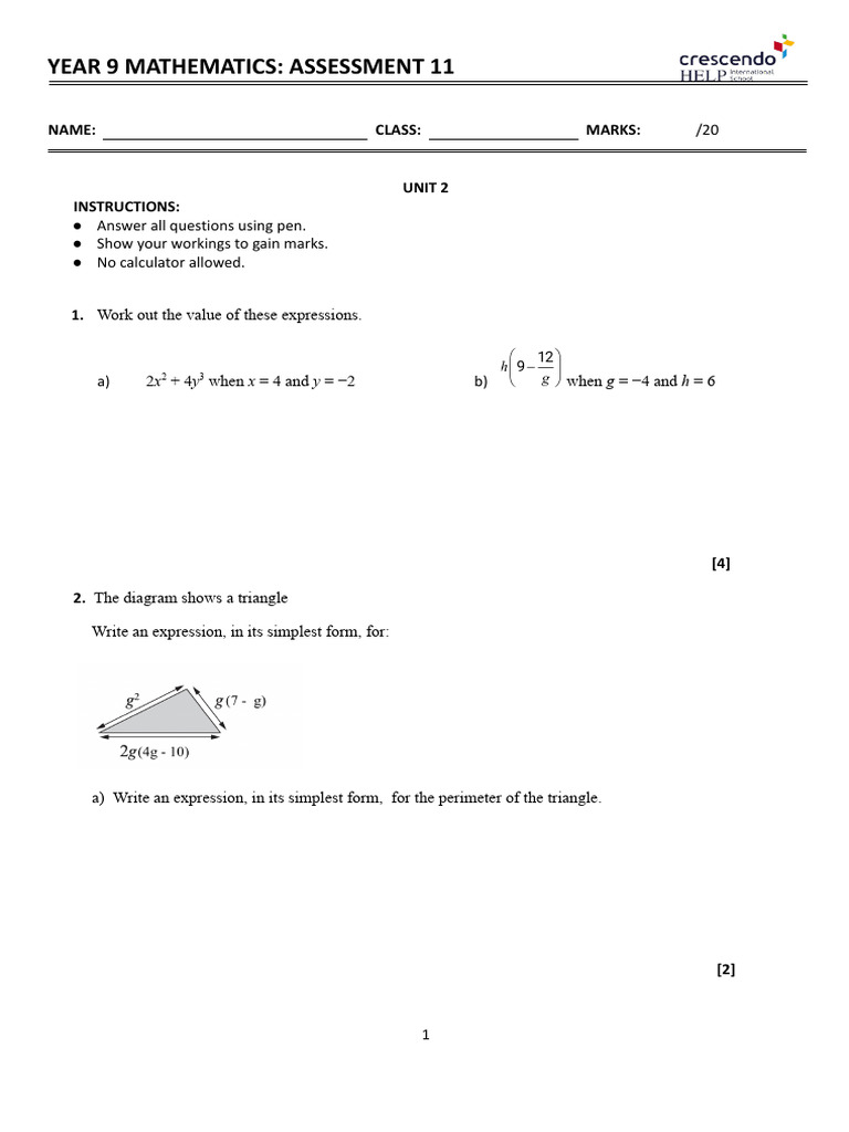 Year 9 Math Assessment Questions | PDF