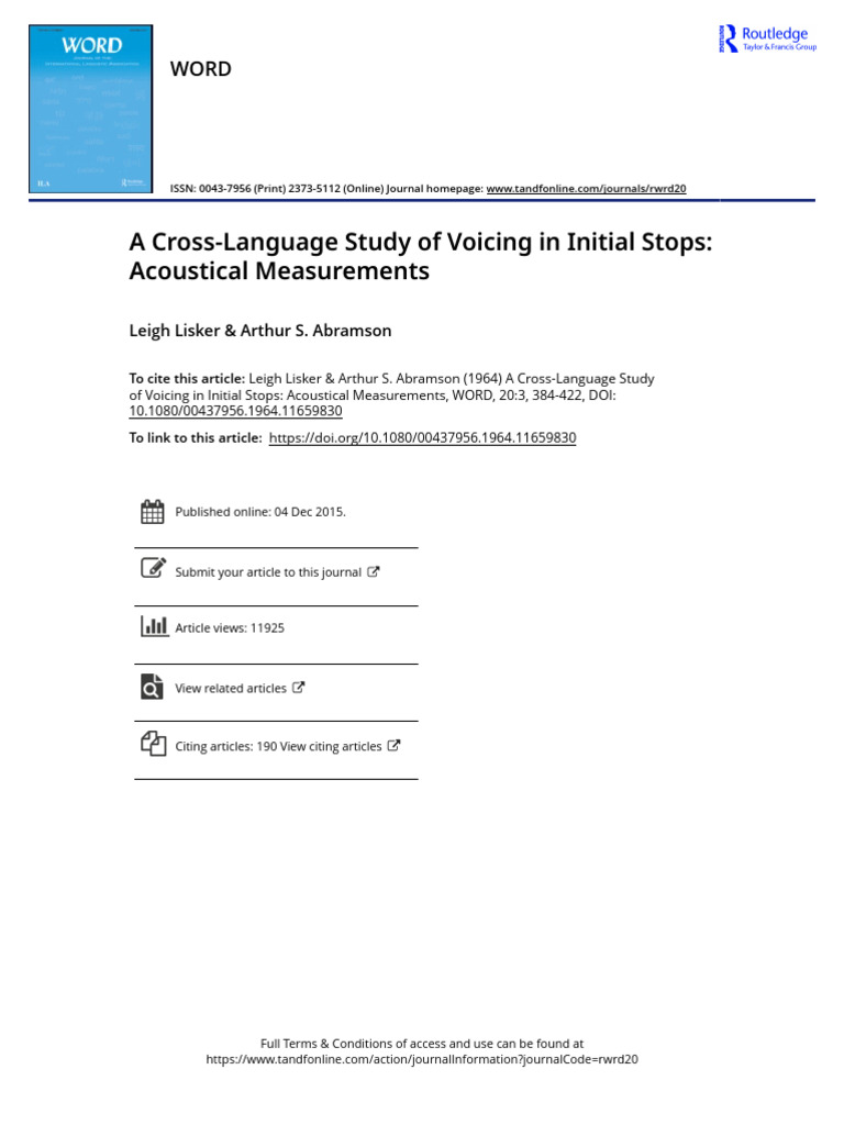 A Cross-Language Study of Voicing in Initial Stops Acoustical Measurements | PDF | Phonetics ...