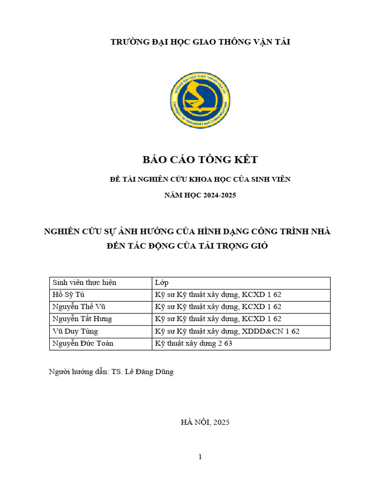01 Bao Cao NCKH SV - Xác Định Ảnh Hưởng Của Hình Dạng Công Trình Đến Tải Trọng Gió | PDF