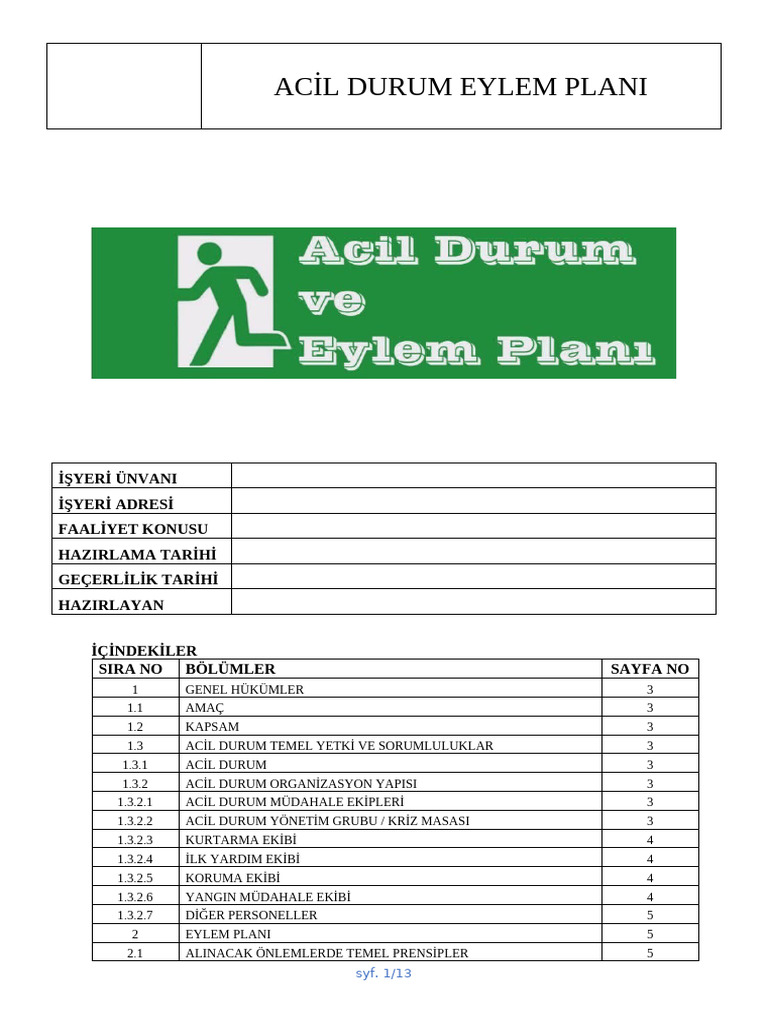 Acil Durum Eylem Planı | PDF