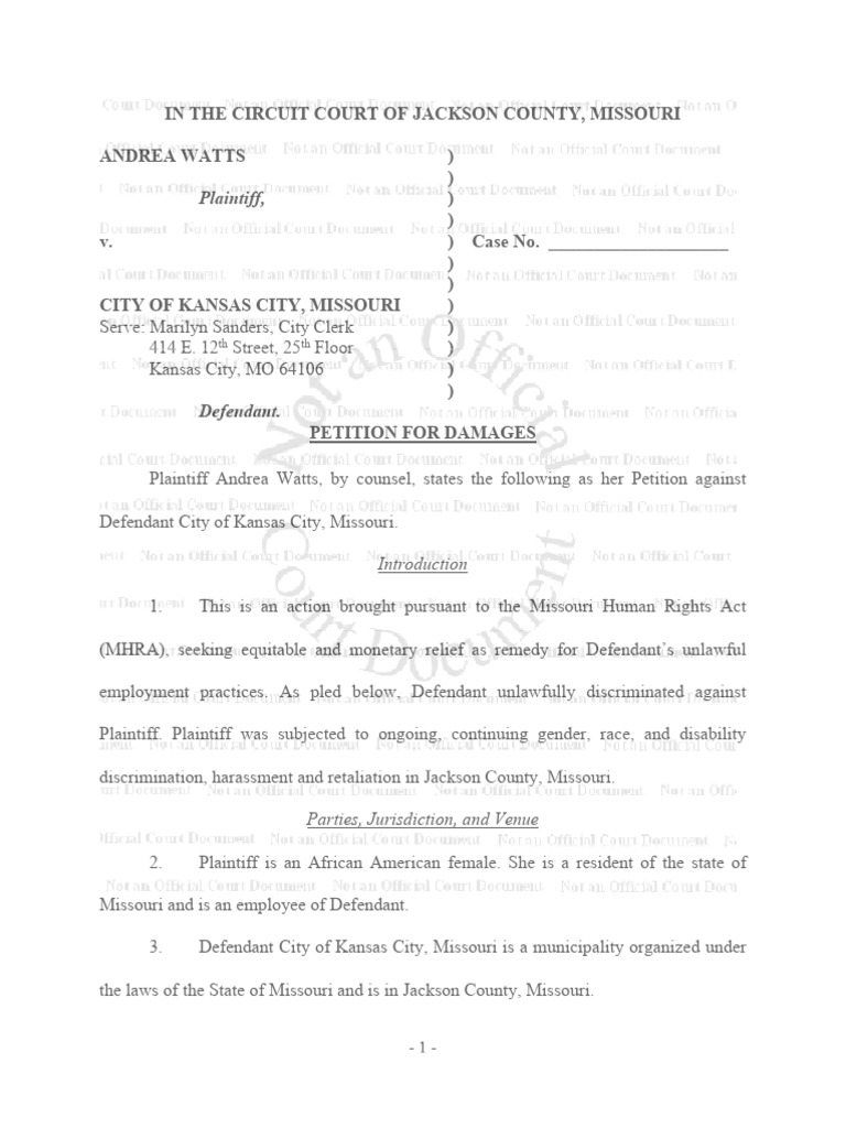 Andrea Watts Petition For Damages | PDF | Legal Remedy | Damages