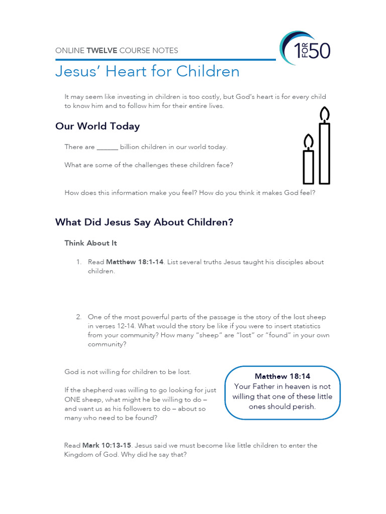 Jesus' Heart For Children Course Notes | PDF | Jesus | Gospel Of Matthew