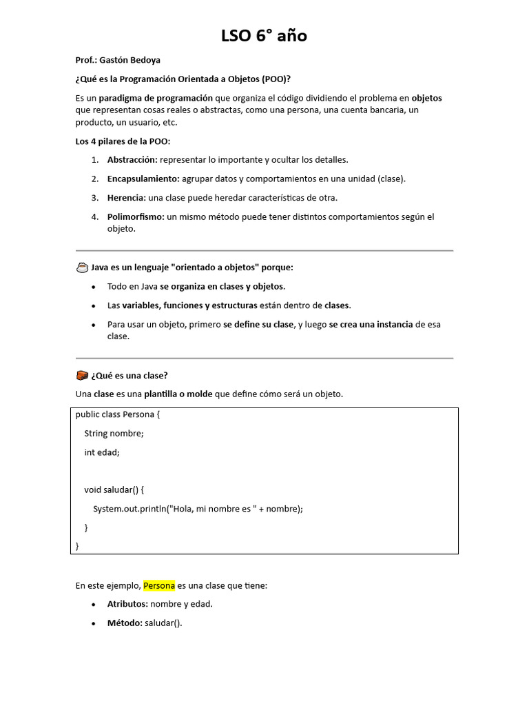 LSO 6 Clase Qué Es La Programación Orientada A Objetos (POO) | PDF | Objeto (informática ...