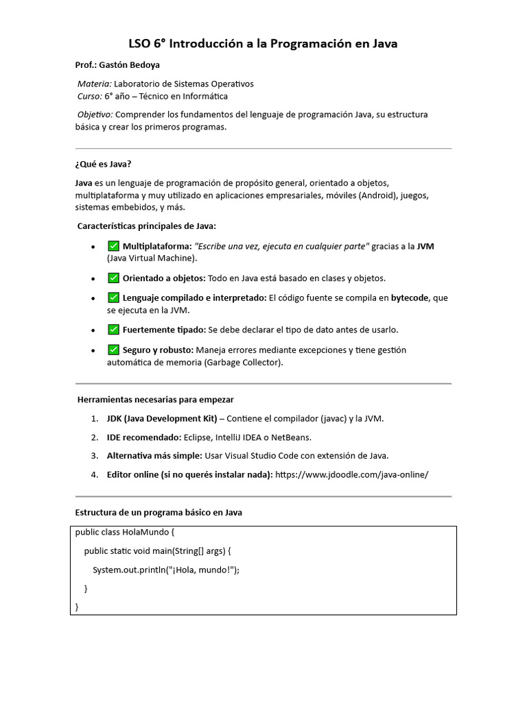 LSO 6 Introduccion A JAVA | PDF | Java (lenguaje de programación) | máquina virtual de Java