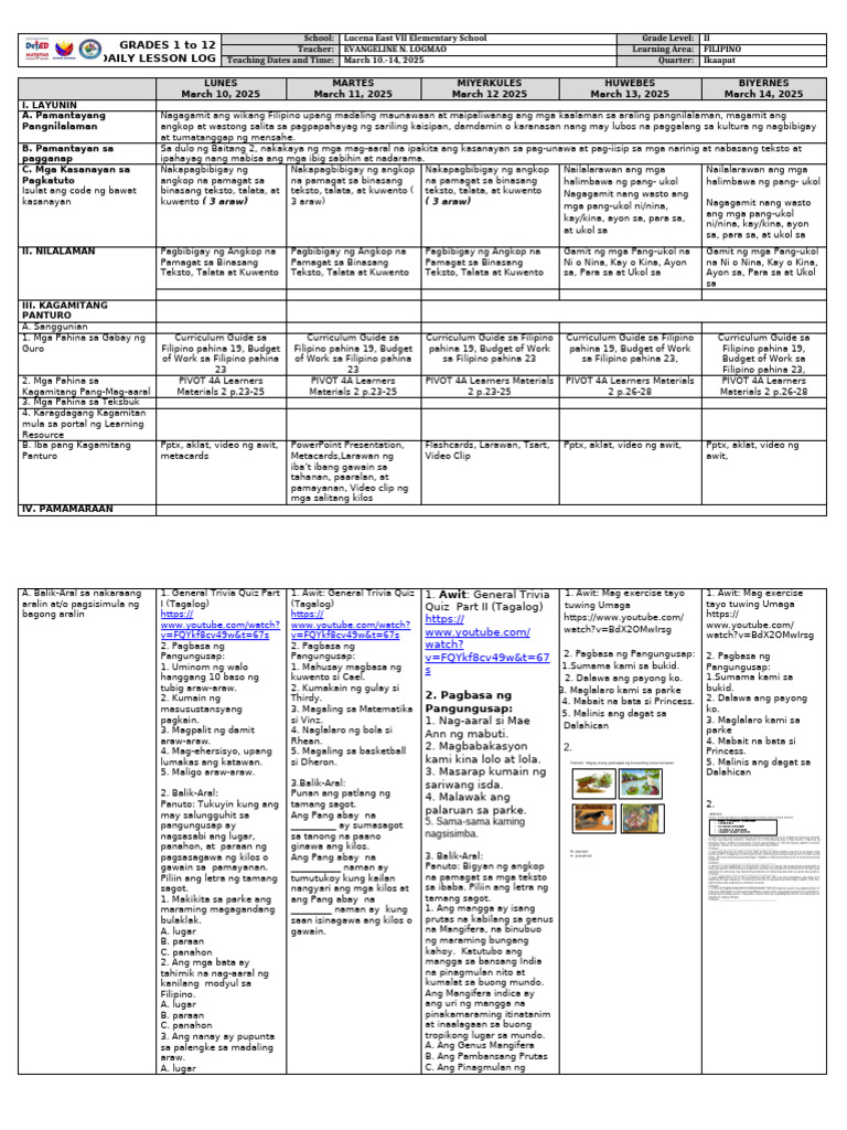 q4 Dll Filipino 2 Week 5 Ghie | PDF
