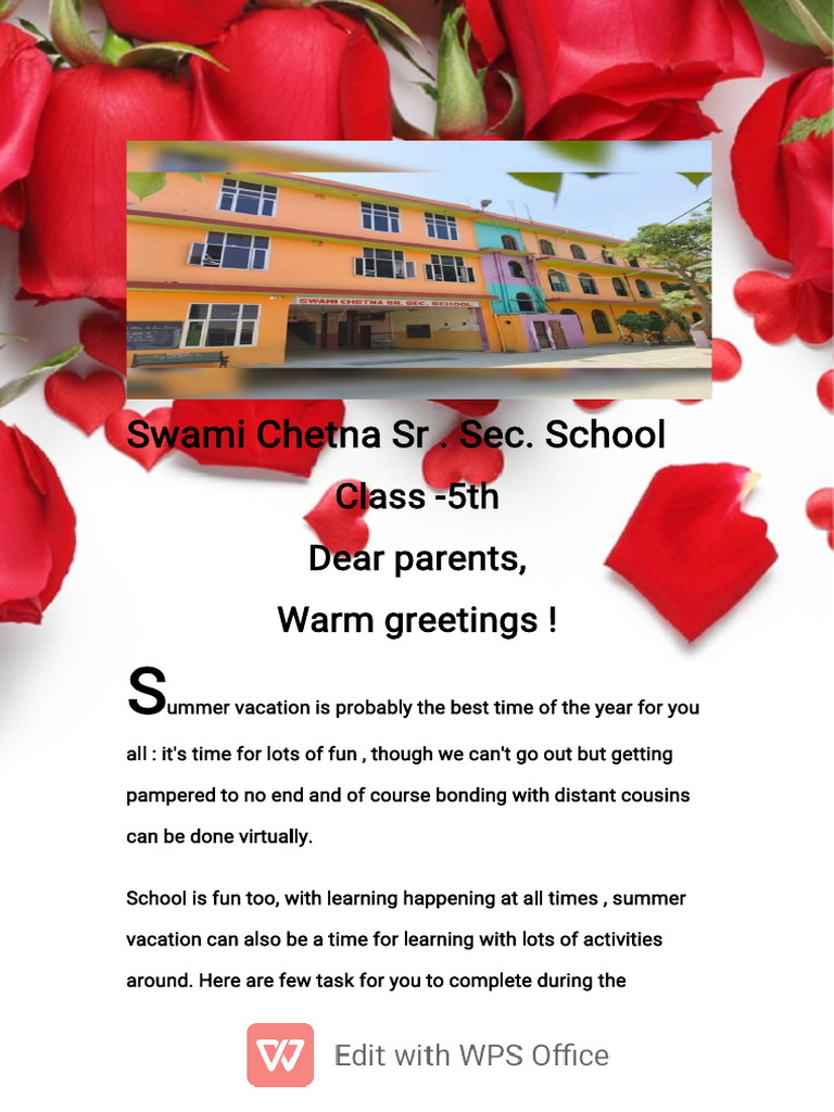 Summer Vacation Homework for Class 5 | PDF