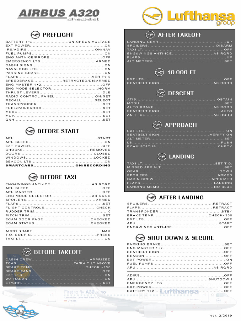 Airbus A320 Checklist Lufthansa | PDF