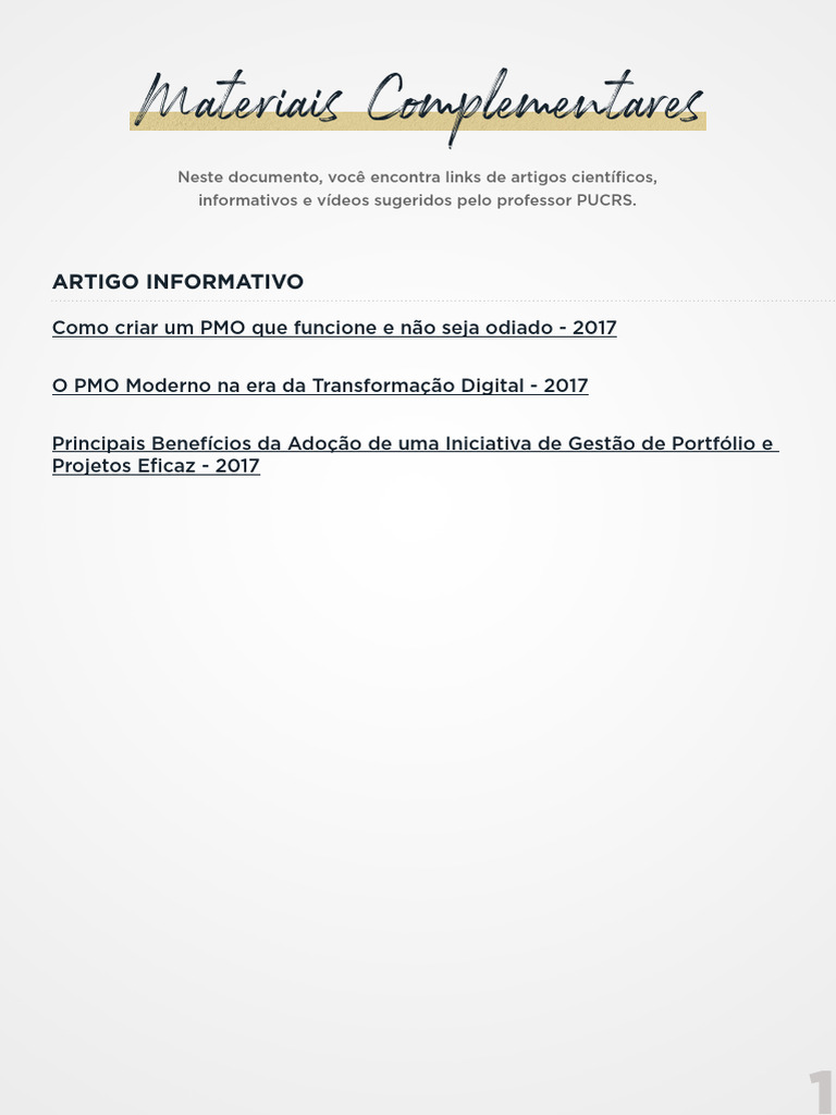 Material_Materiais Complementares - Escritório de Projetos e Gestão Do Portfólio | PDF