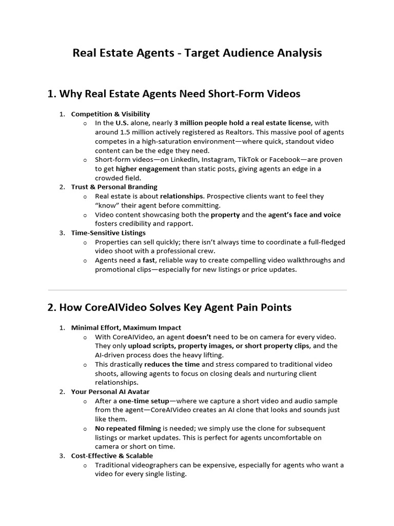 Real Estate Agents - Audience Analysis + Script | PDF | Marketing | Video